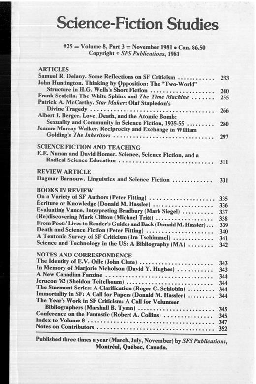 The White Sphinx and The Time Machine | Science Fiction Studies | University of California Press